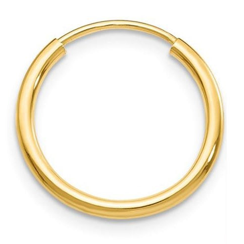Single 14k Yellow Gold Continuous Endless Hoop Earring 1.5mm 13mm